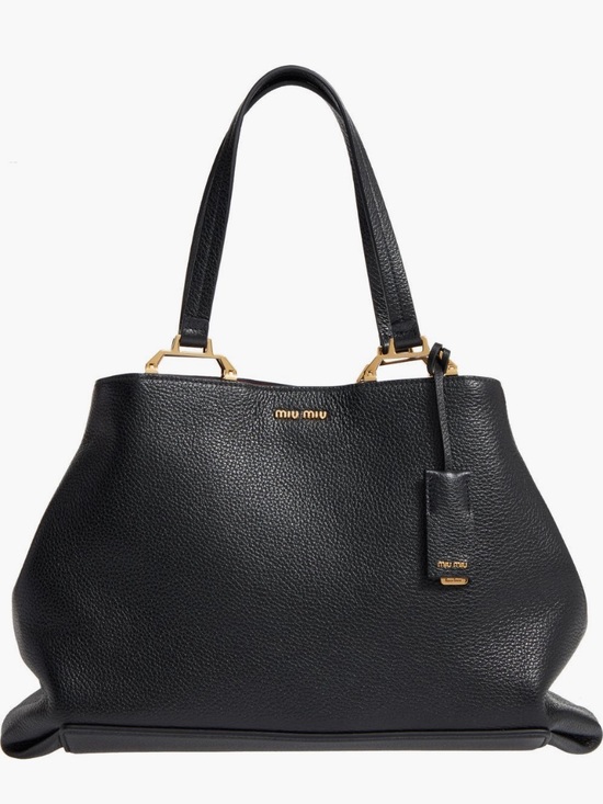Miu Miu | Bags | Authentic Miu Miu Madras Black Grained Leather Tote ...